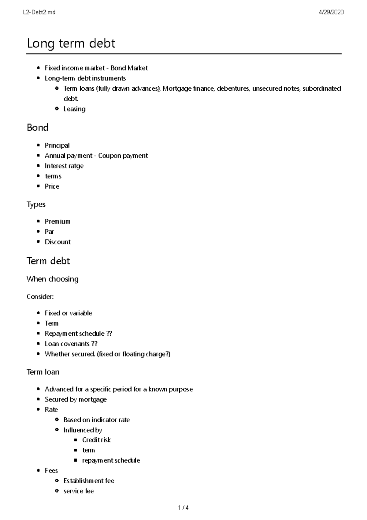 L2-Debt2 - Conclusion for Long Debt - Long term debt Fixed income ...