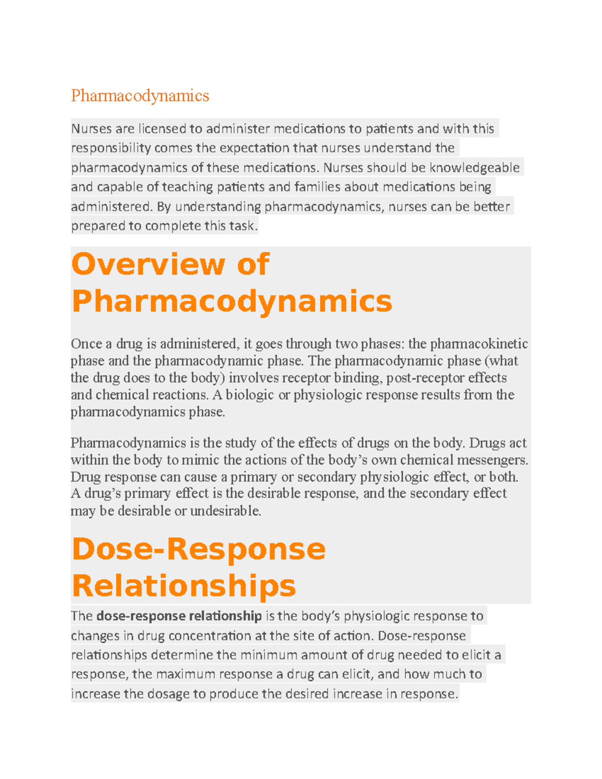 Pharm. Pharmacodynamics notes - Pharmacodynamics Nurses are licensed to ...