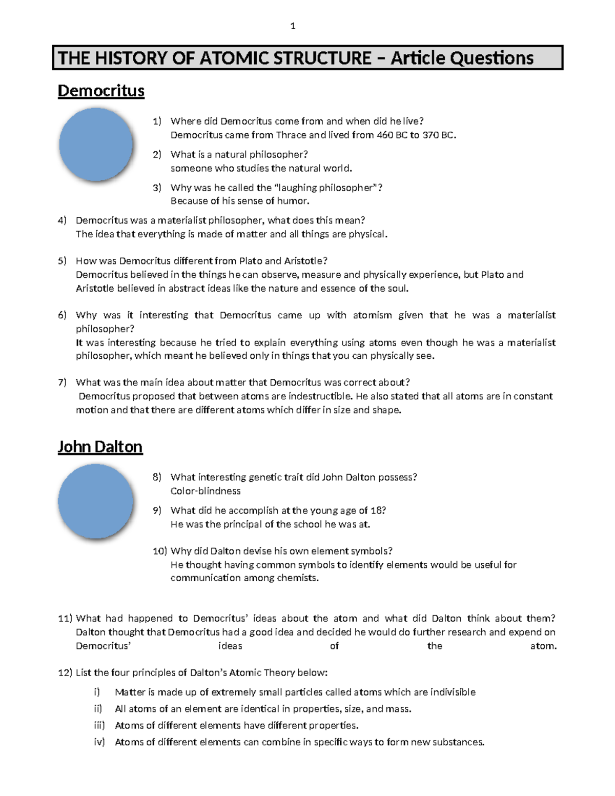 REQ 2.1R The History of Atomic Structure - Article Questions - 1 THE ...