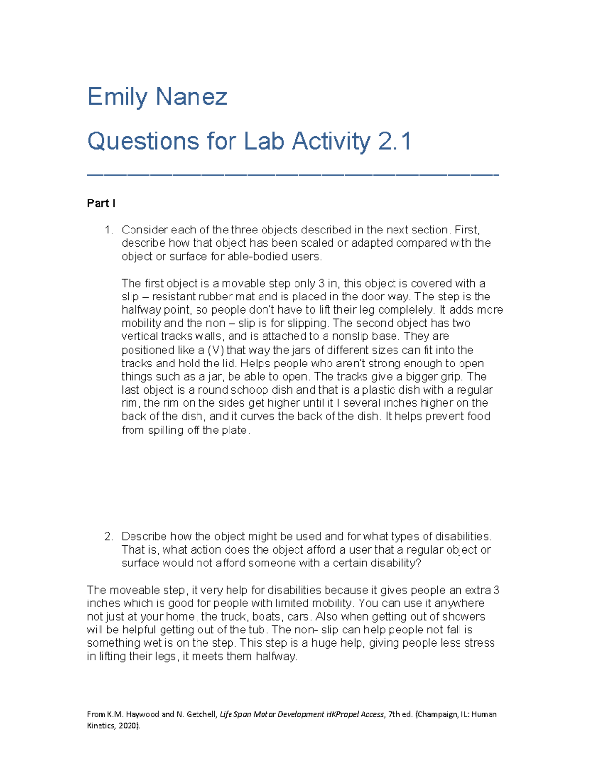 lab worksheets motor - From K. Haywood and N. Getchell, Life Span Motor ...
