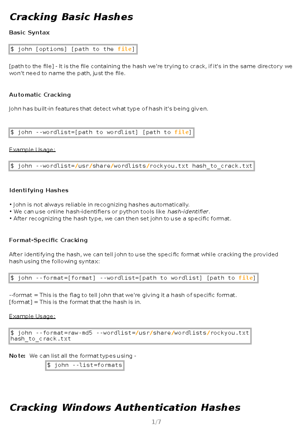 John The Ripper - Summary Computer Skills - Cracking Basic Hashes Basic ...