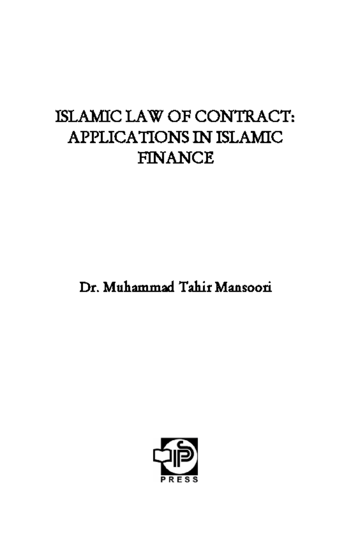 Content Islamic Law of Contract - ISLAMIC LAW OF CONTRACT: APPLICATIONS ...