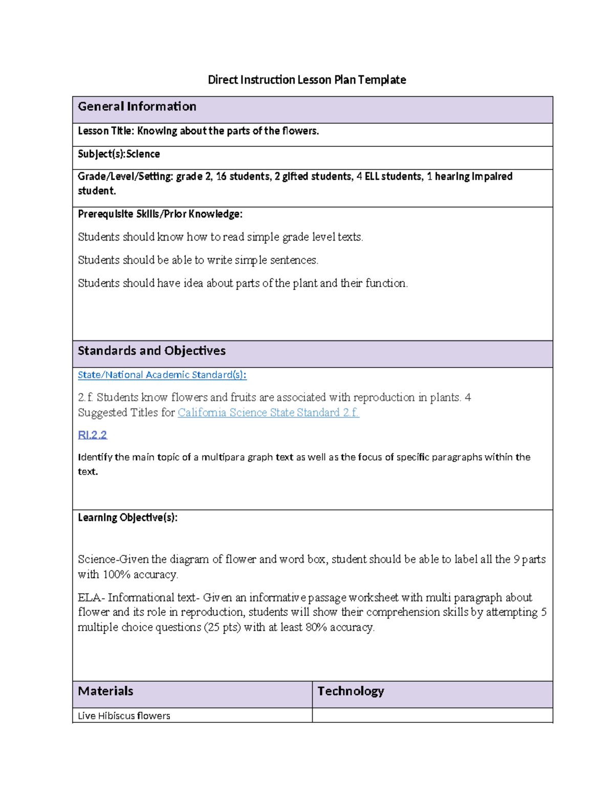 elementary disciplinary literacy, D164 - Direct Instruction Lesson Plan ...