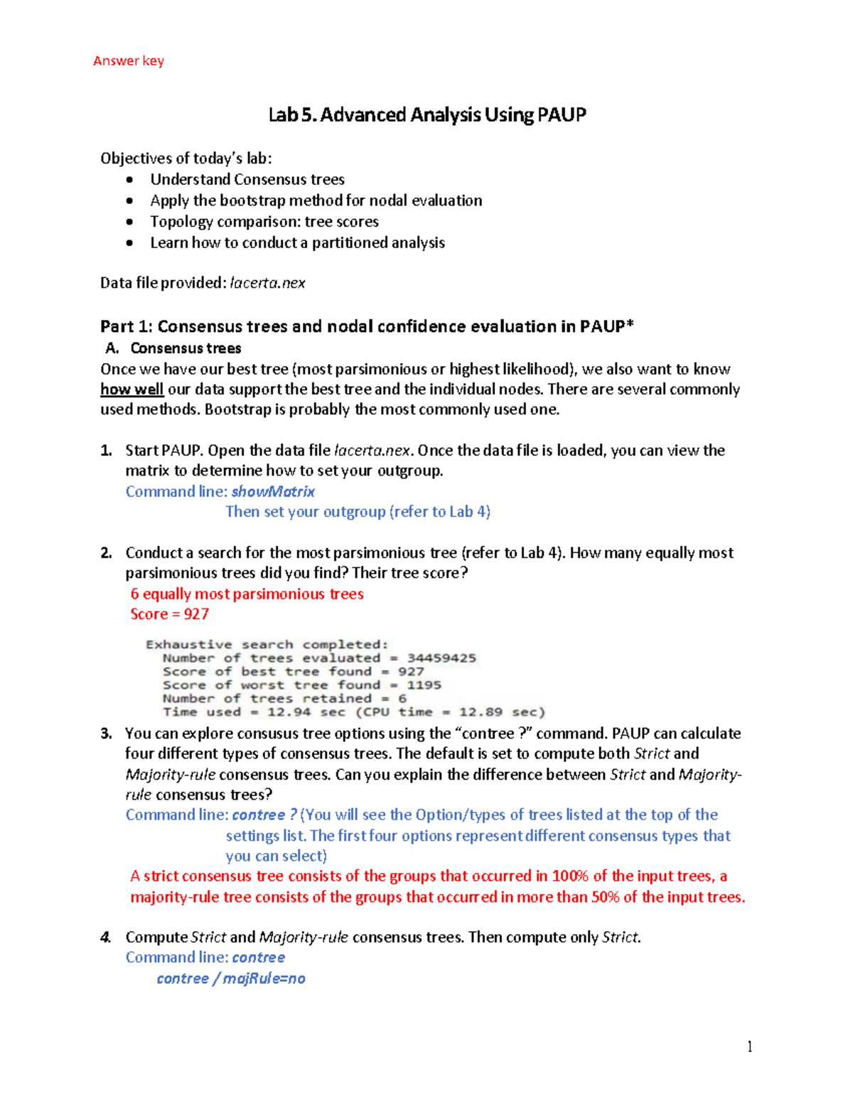 Lab5 PAUP-advanced 2024 key - Lab 5. Advanced Analysis Using PAUP ...