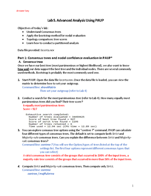 Interpreting PAUP output - BIOL 3040 - Studocu