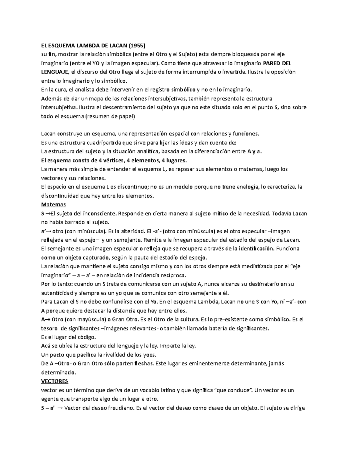 EL Esquema Lambda DE Lacan - EL ESQUEMA LAMBDA DE LACAN (1955) su fin, mostrar la relación ...
