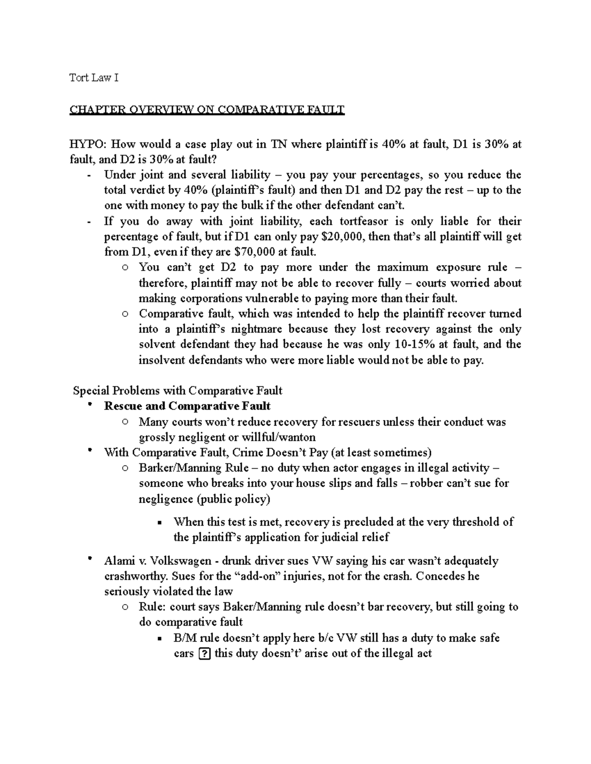 Special Problems with Comparative Fault - Tort Law I CHAPTER OVERVIEW ...