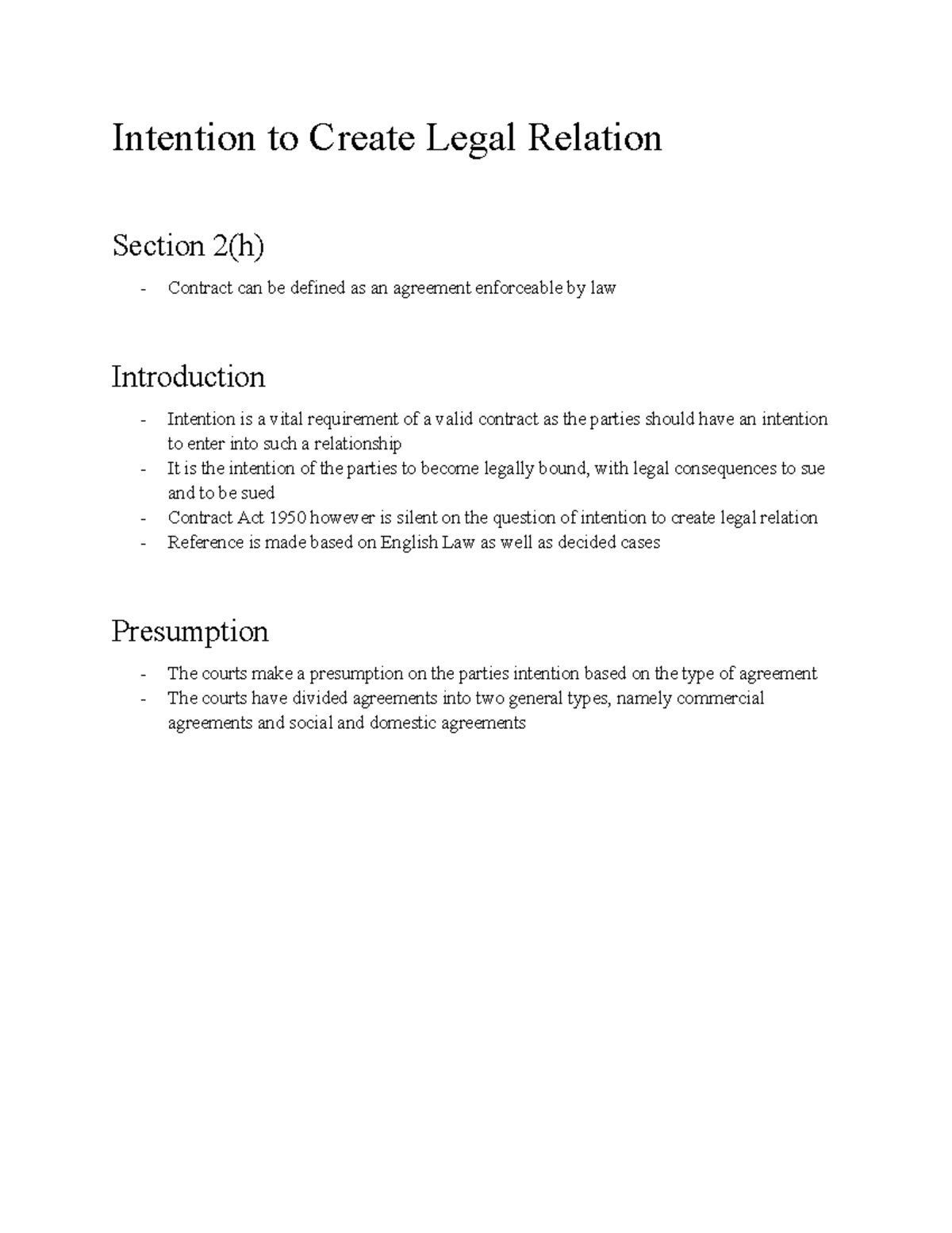 Intention to Create Legal Relations - Intention to Create Legal ...