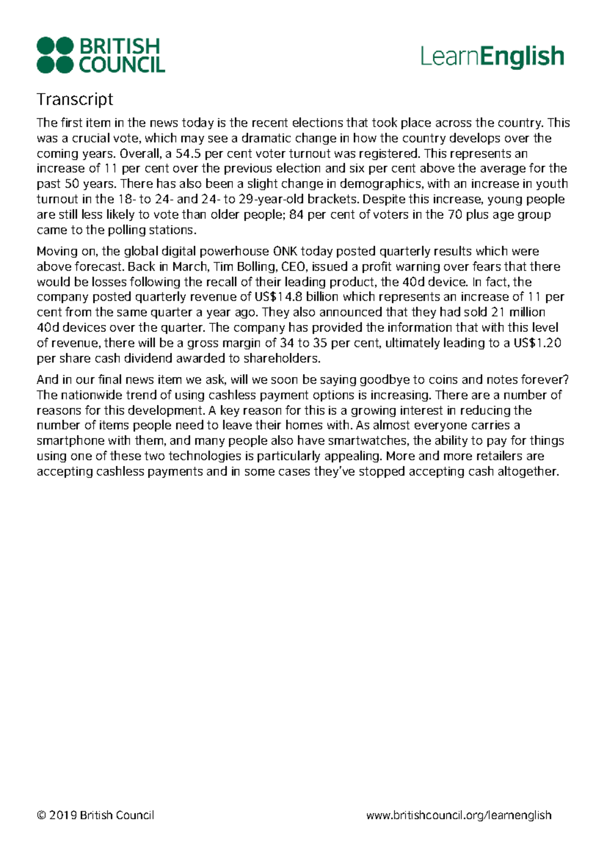 Transcript Business news - © 2019 British Council britishcouncil ...