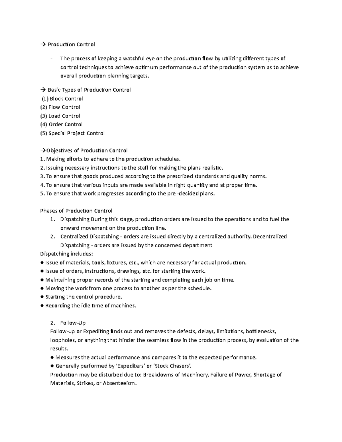 Production Control - Production Control The process of keeping a ...