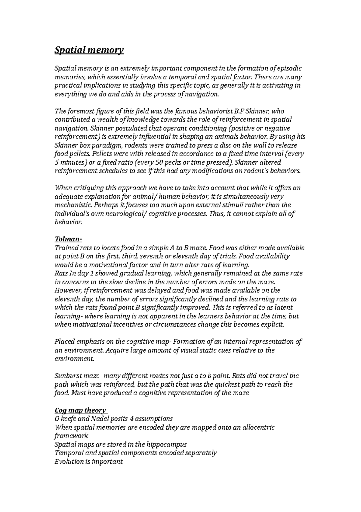 Spatial memory lecture 3 - Spatial memory Spatial memory is an ...