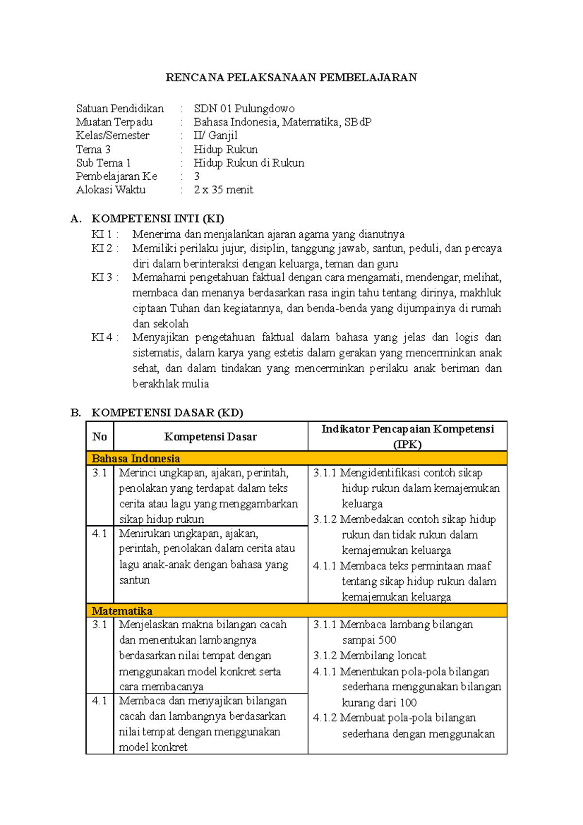 RPP K13 - mungkin untuk rpp ini bisa bermanfaat bagi semua orang untuk ...