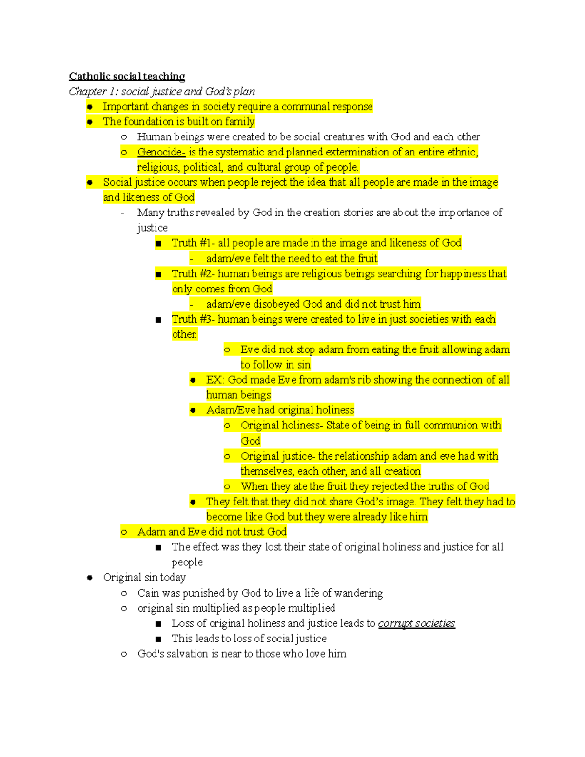 Theology 12 Notes - Catholic social teaching Chapter 1: social justice ...