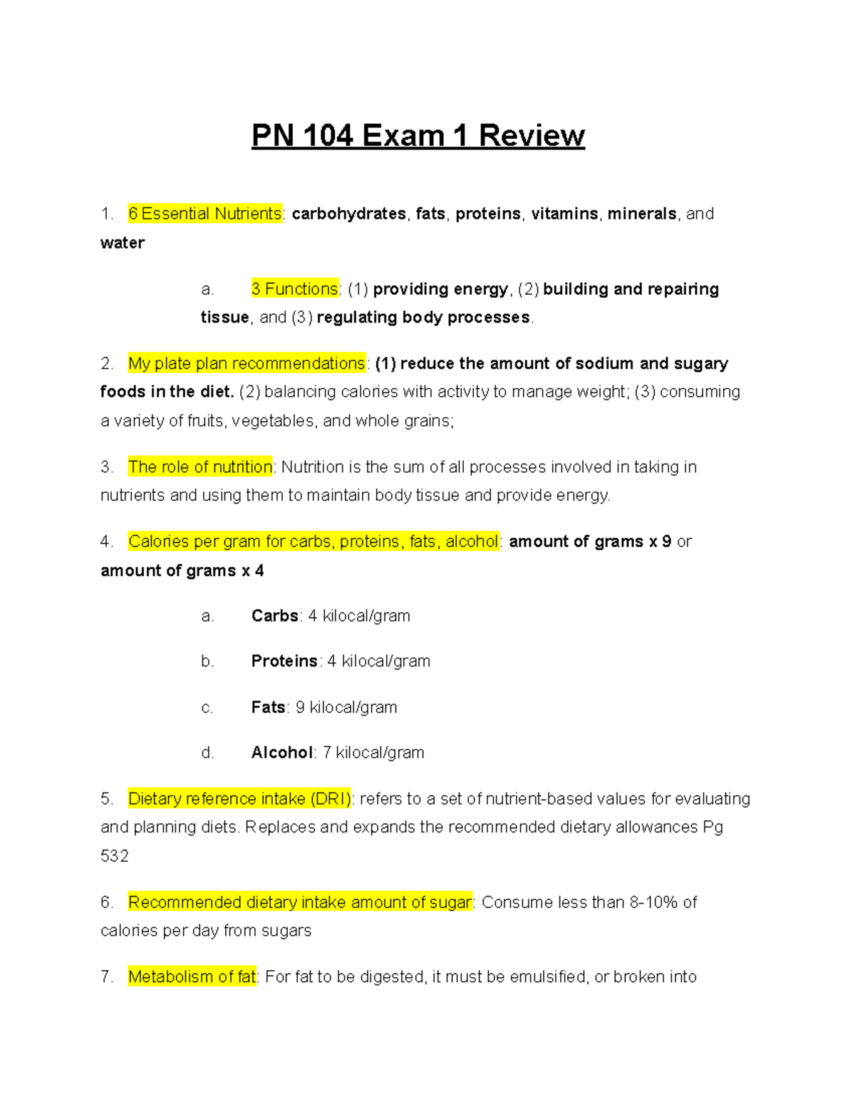 PN 104 Exam 1 Review - Exam/Test 1 Notes Delta College Baton Rouge - PN ...