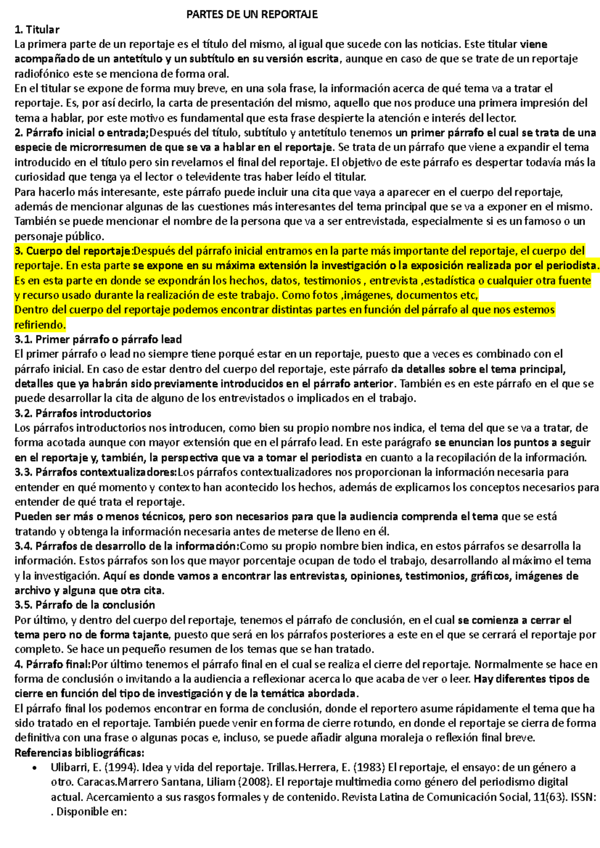 Partes DE UN Reportaje - gjggj - PARTES DE UN REPORTAJE Titular La ...