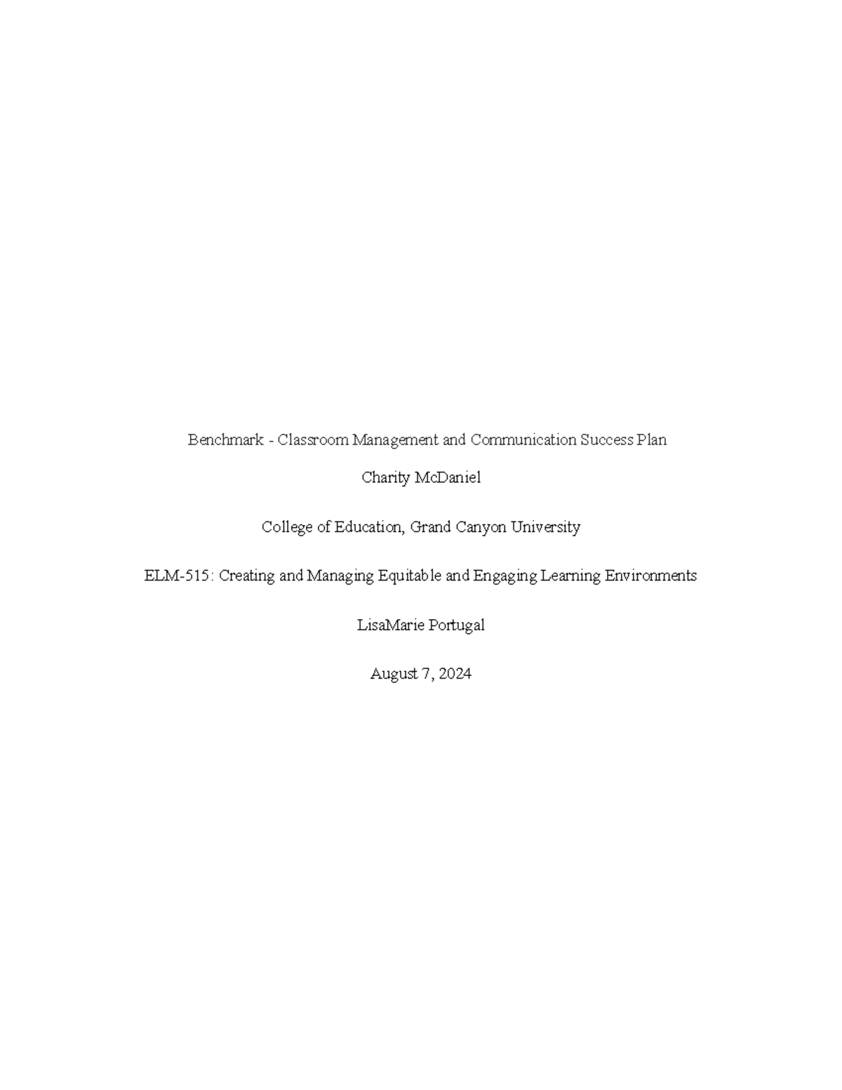 Benchmark - Classroom Management and Communication Success Plan ...