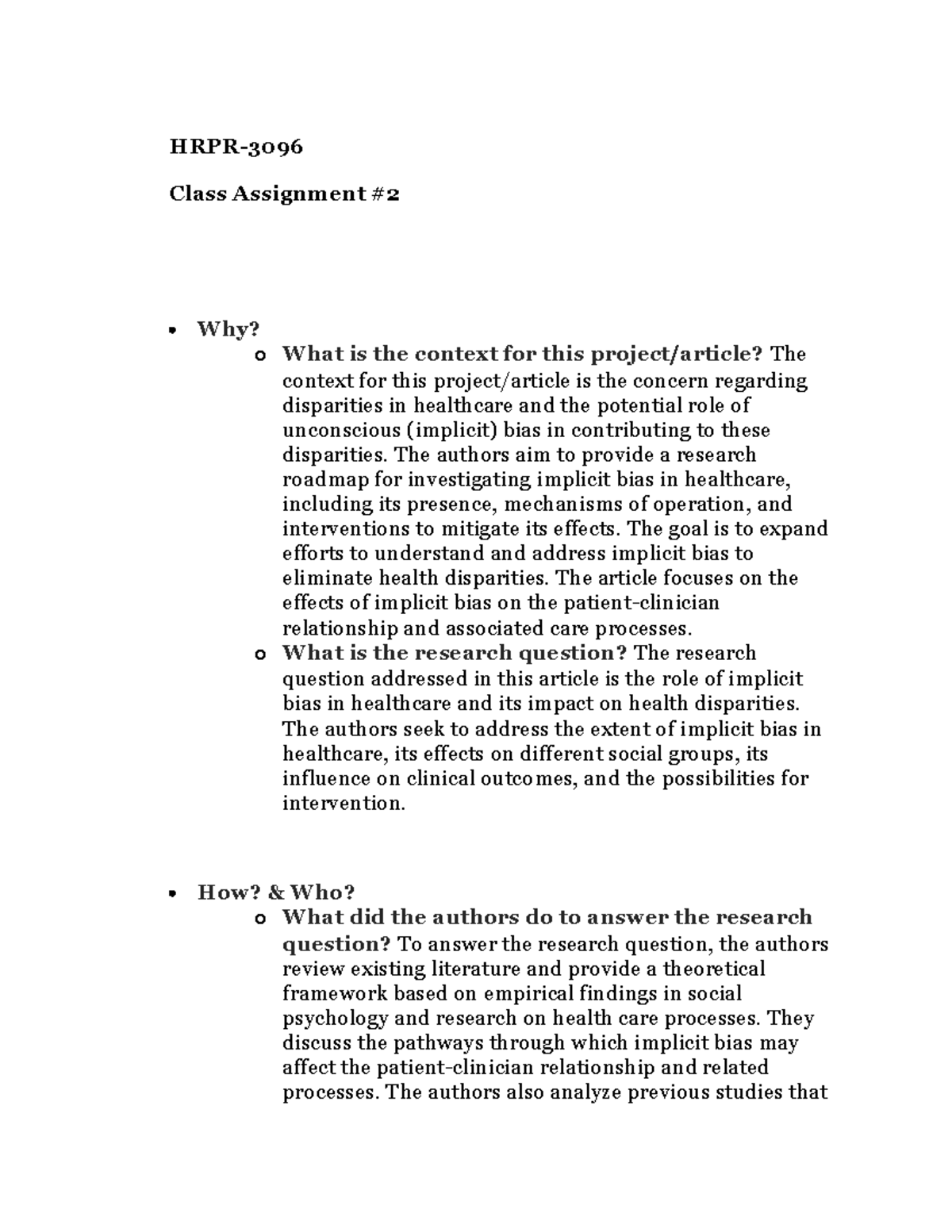 Class assignment 2 - Homework - HRPR- Class Assignment # Why? o What is ...