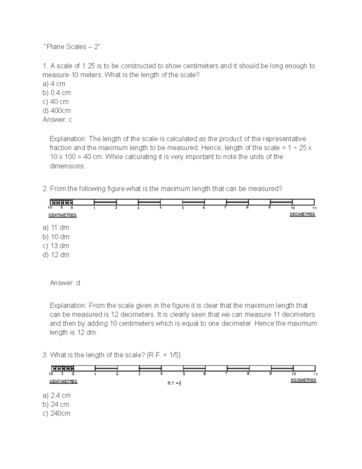 Engineering Graphics (23) - “Plane Scales – 2”. A scale of 1:25 is to ...