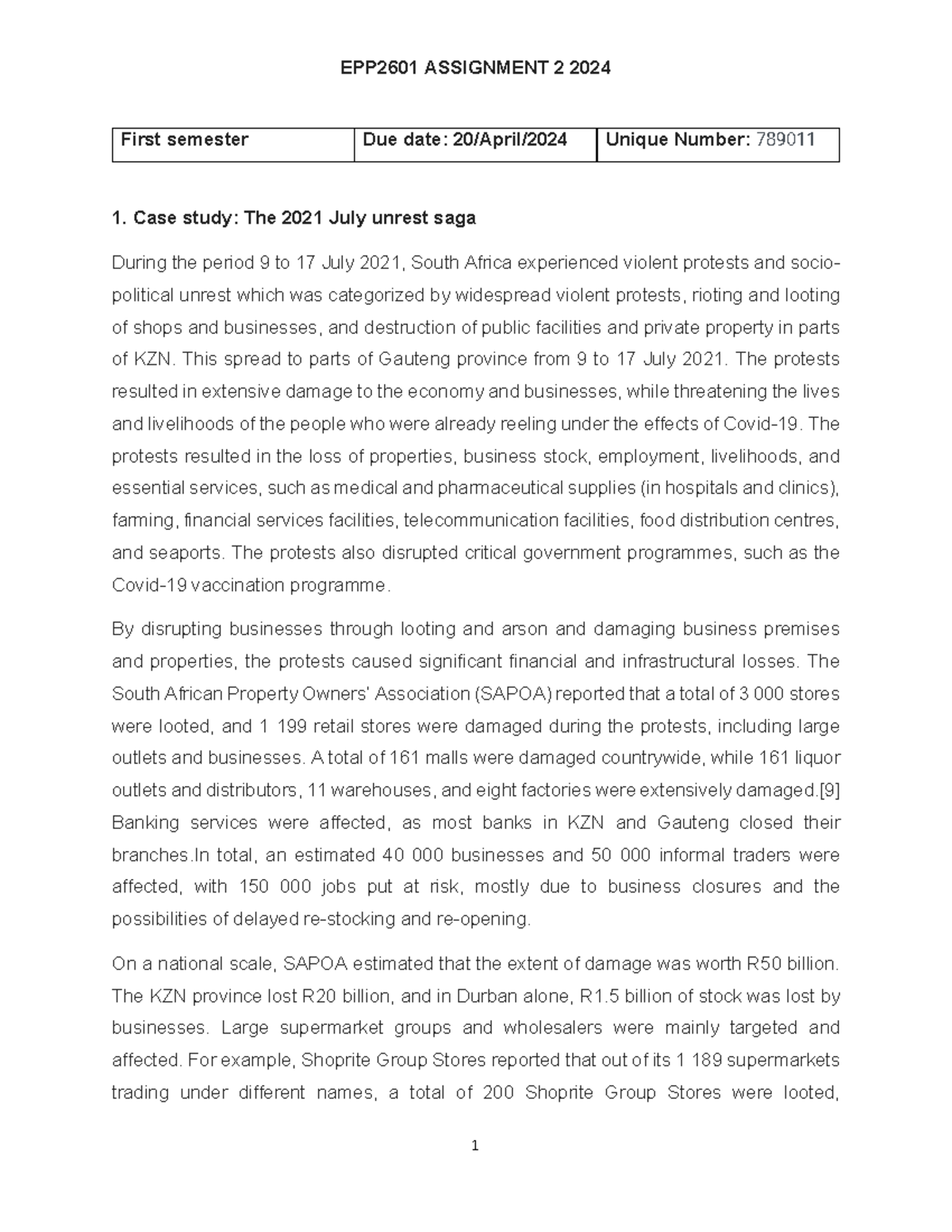 EPP2601 2024 Assignment 02 (003) - EPP2601 ASSIGNMENT 2 2024 1 Case ...