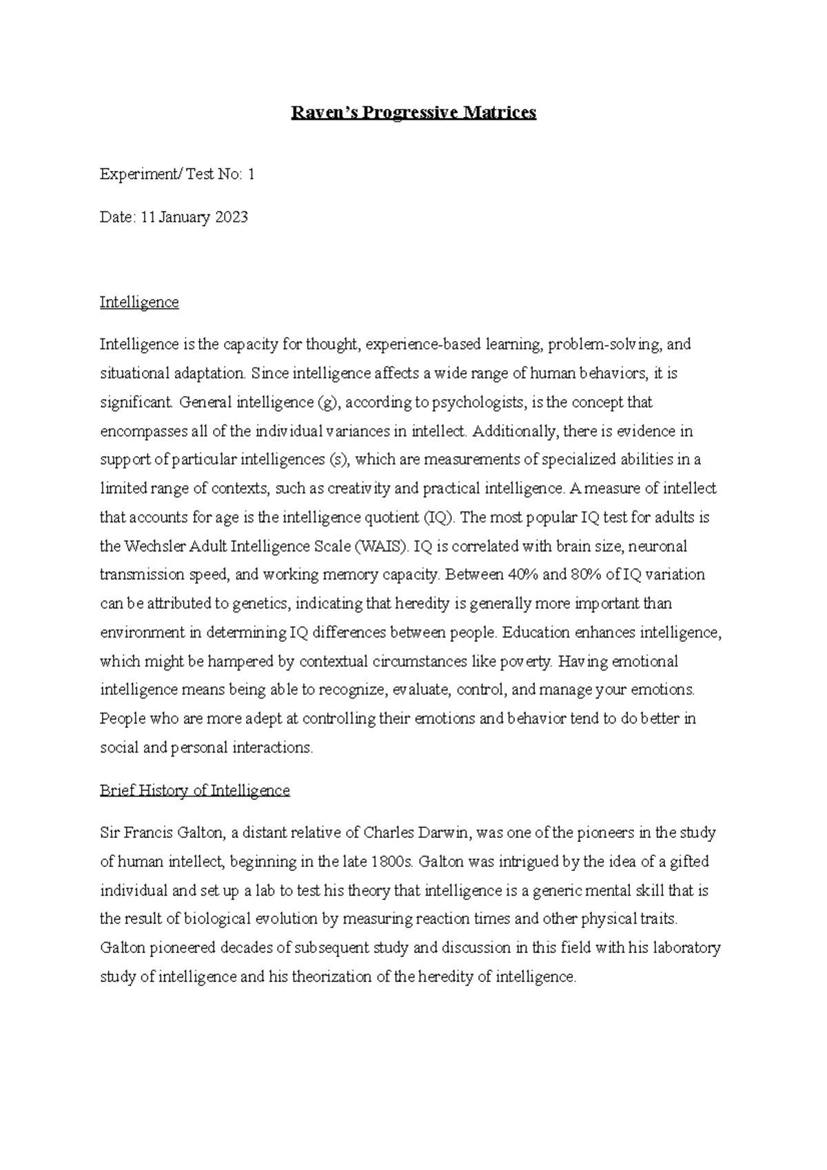Raven's Progressive Matrices Report - Raven’s Progressive Matrices ...