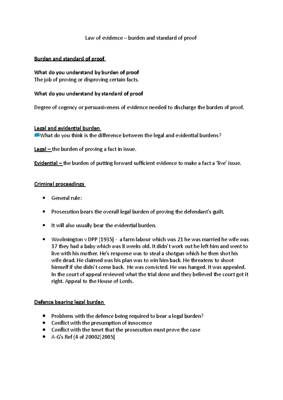 Law of evidence 6 burden of proof - Law of evidence burden and standard ...
