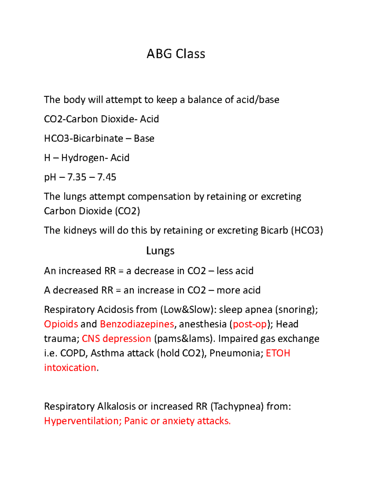 ABG Class May 23 - ABG sheet - ABG Class The body will attempt to keep ...