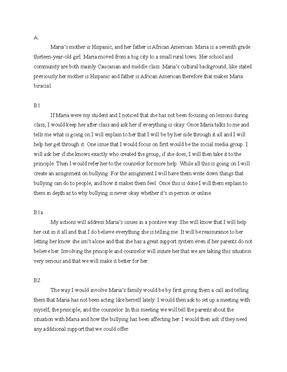 Task 2 - task 2 - A. Maria’s mother is Hispanic, and her father is ...