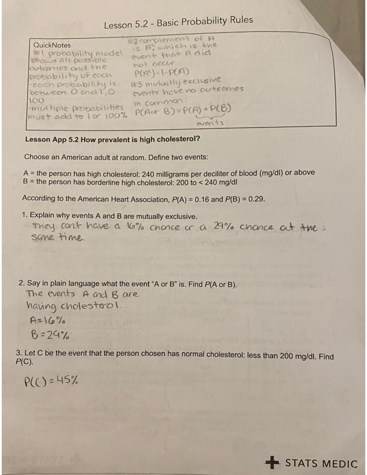 Probability and Stats Chapter 5 Lesson 2 CYU - Studocu