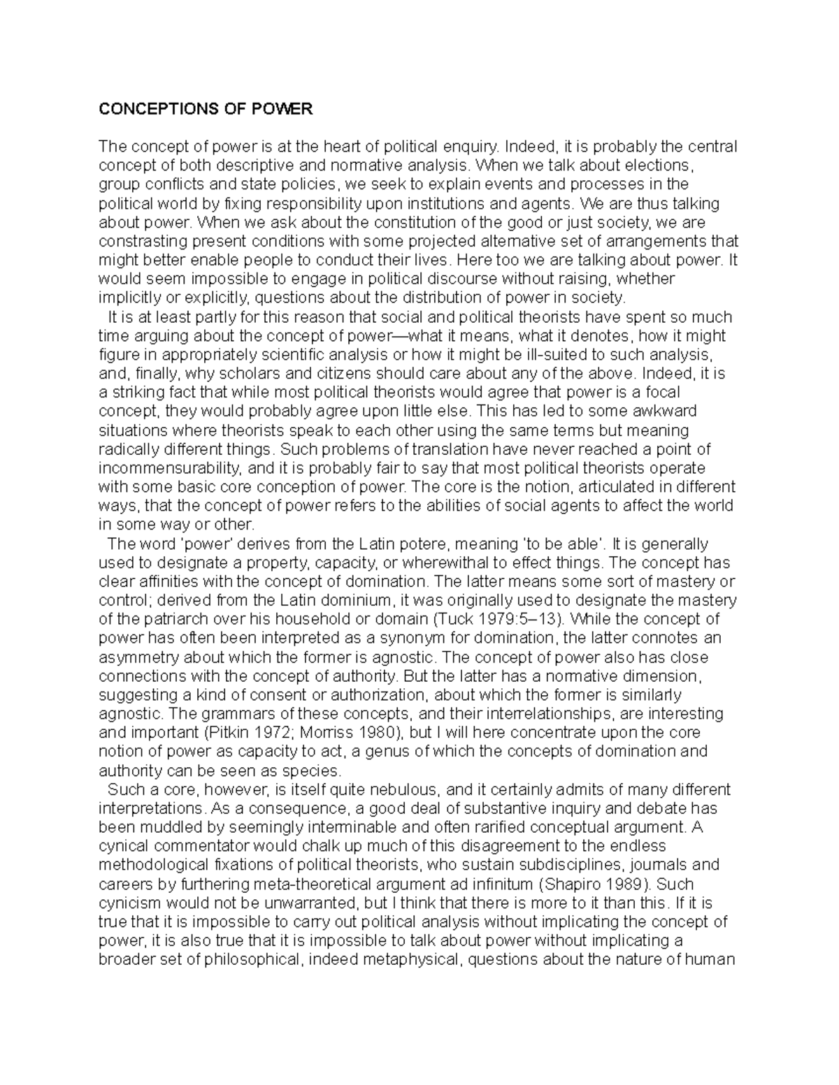 Conceptions-OF- Power - CONCEPTIONS OF POWER The concept of power is at ...