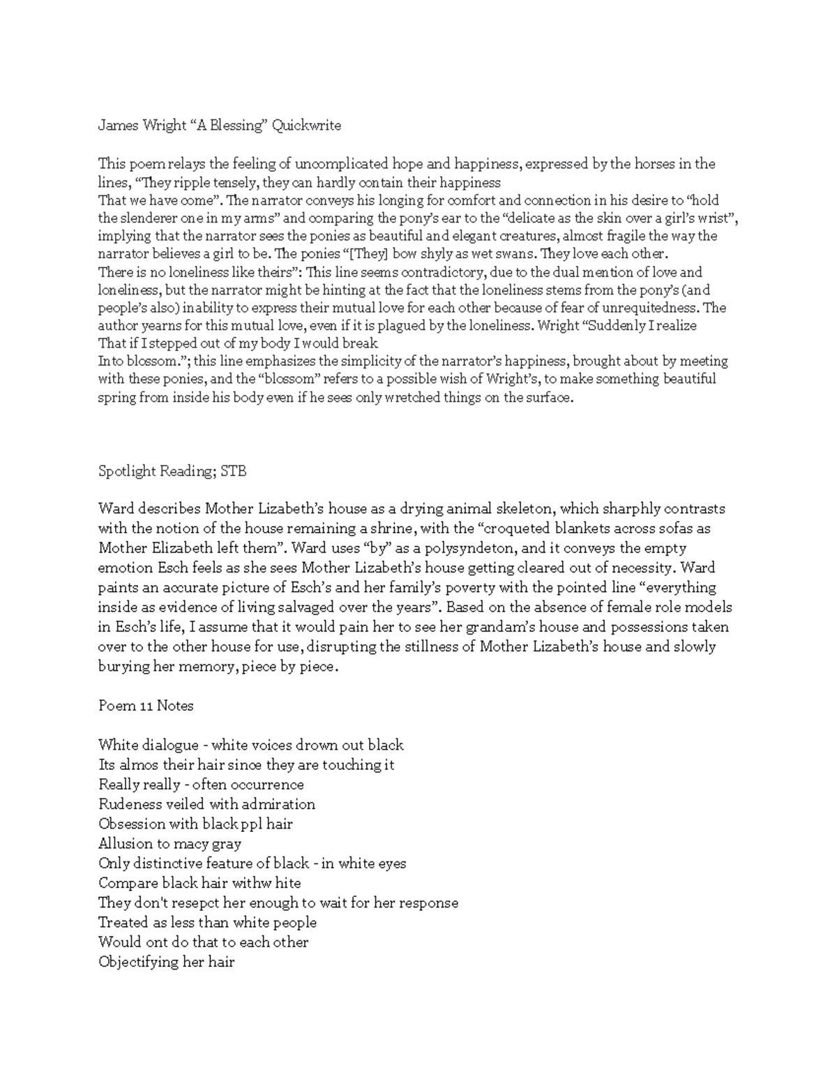 James Wright “A Blessing” Quickwrite - James Wright