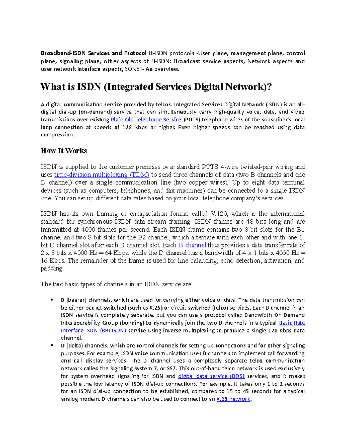 Lect3- Sonet - Lecture Notes - Broadband-ISDN Services and Protocol B ...