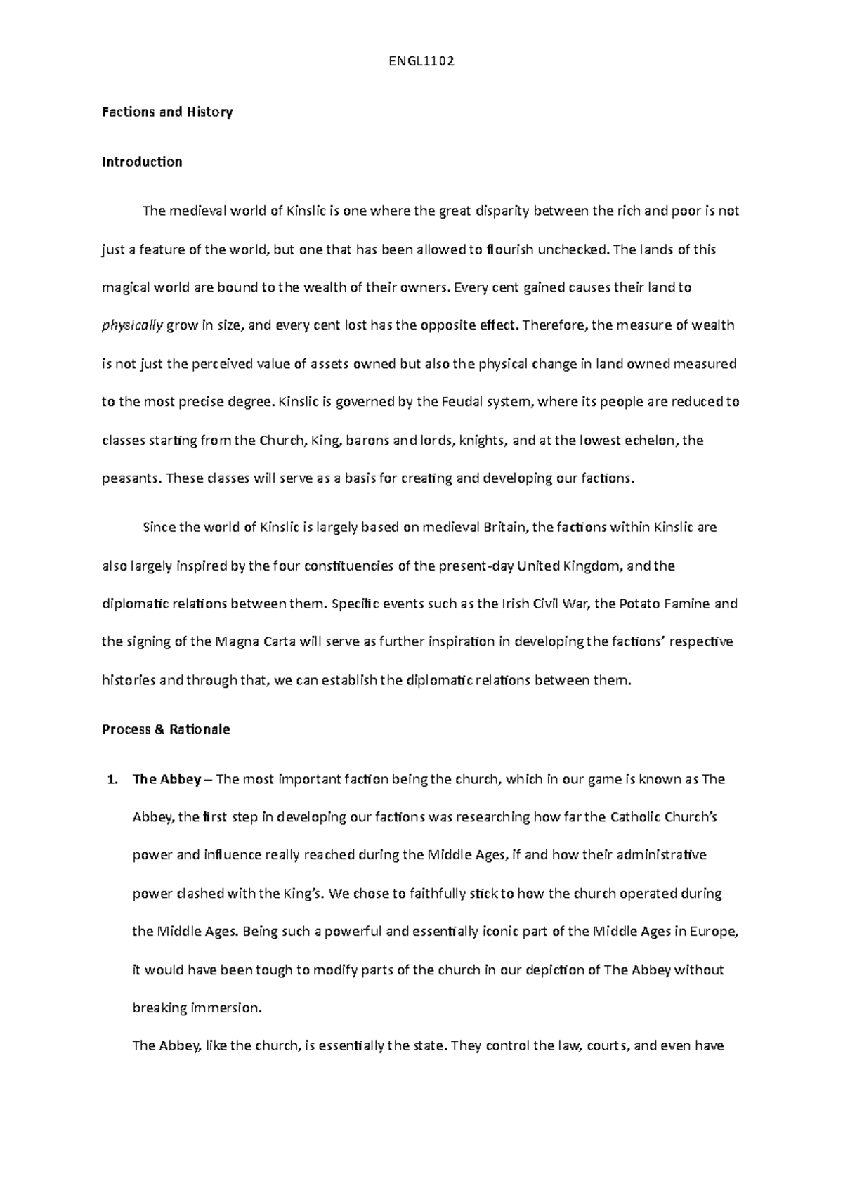 Factions Artifact 1 Draft - Factions and History Introduction The ...