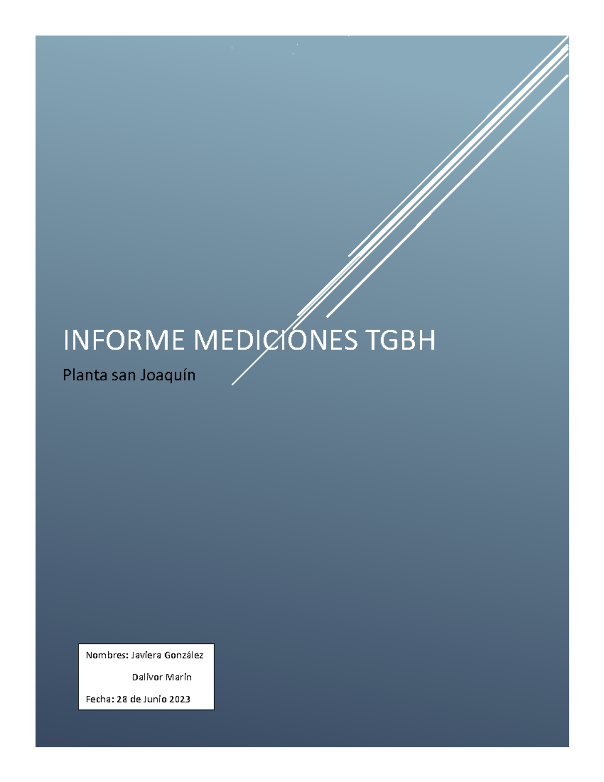 Informe mediciones tgbh - INFORME MEDICIONES TGBH Planta san Joaquín Nombres: Javiera González ...