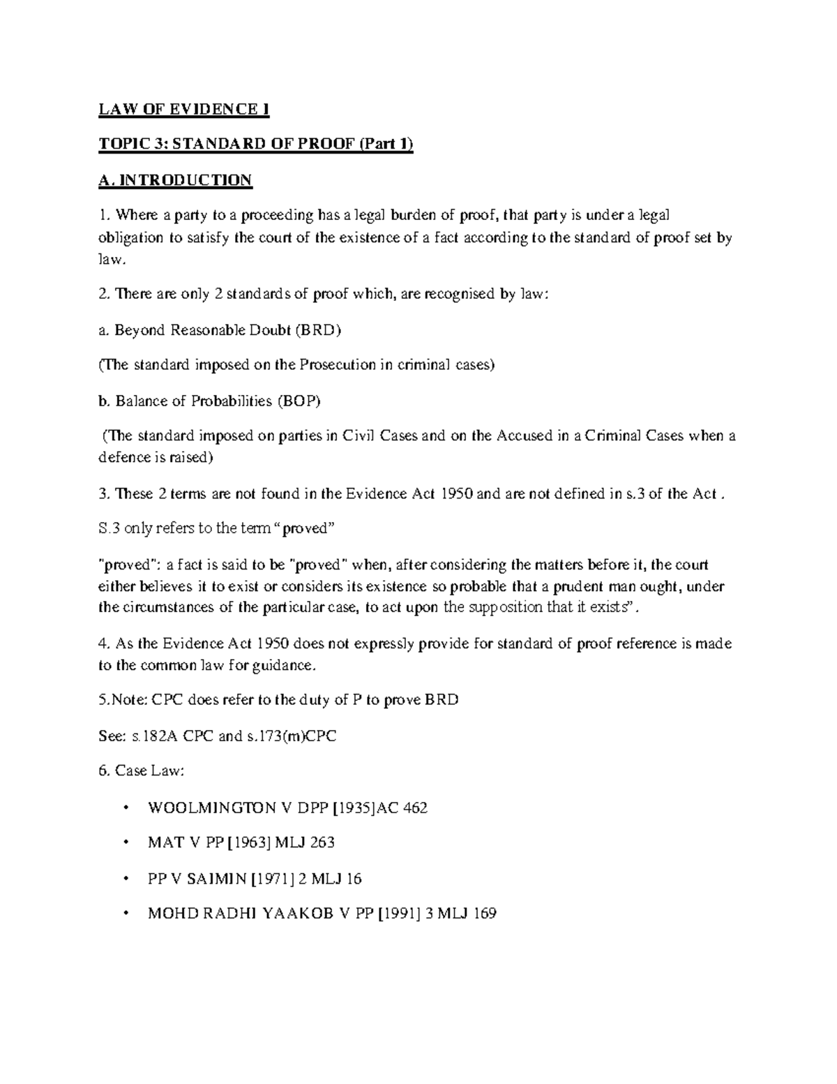 Standard of proof (Part 1) - LAW OF EVIDENCE I TOPIC 3: STANDARD OF ...