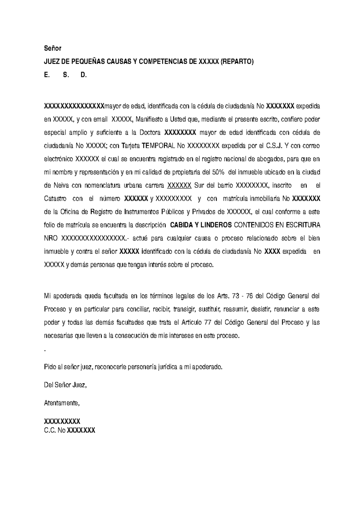 Poder proceso divisorio 2 - Señor JUEZ DE PEQUEÑAS CAUSAS Y ...