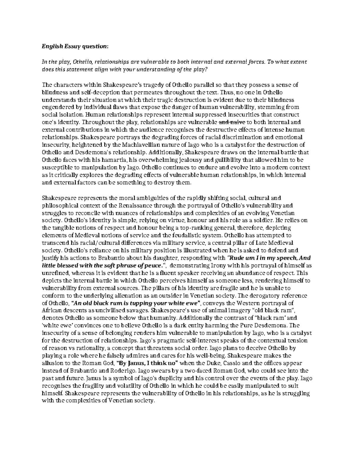 English Essay question - To what extent does this statement align with ...