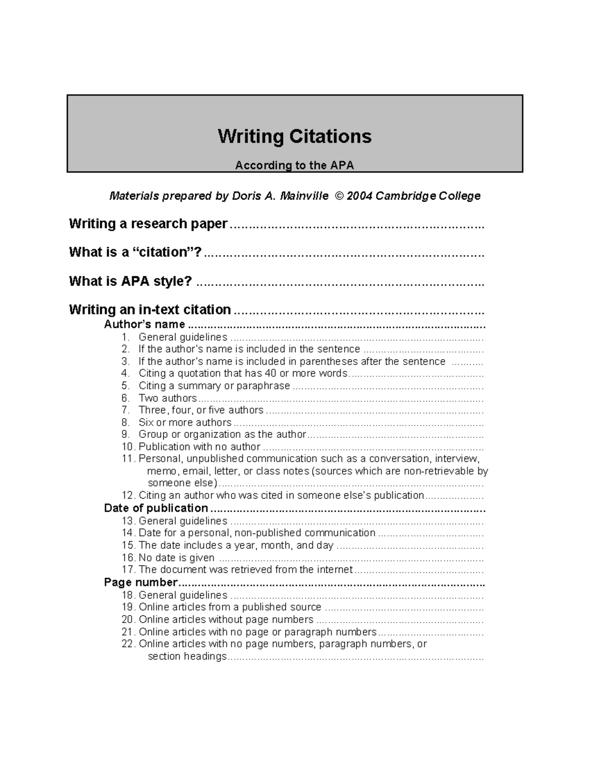 APA writing citation - Writing Citations According to the APA Materials ...
