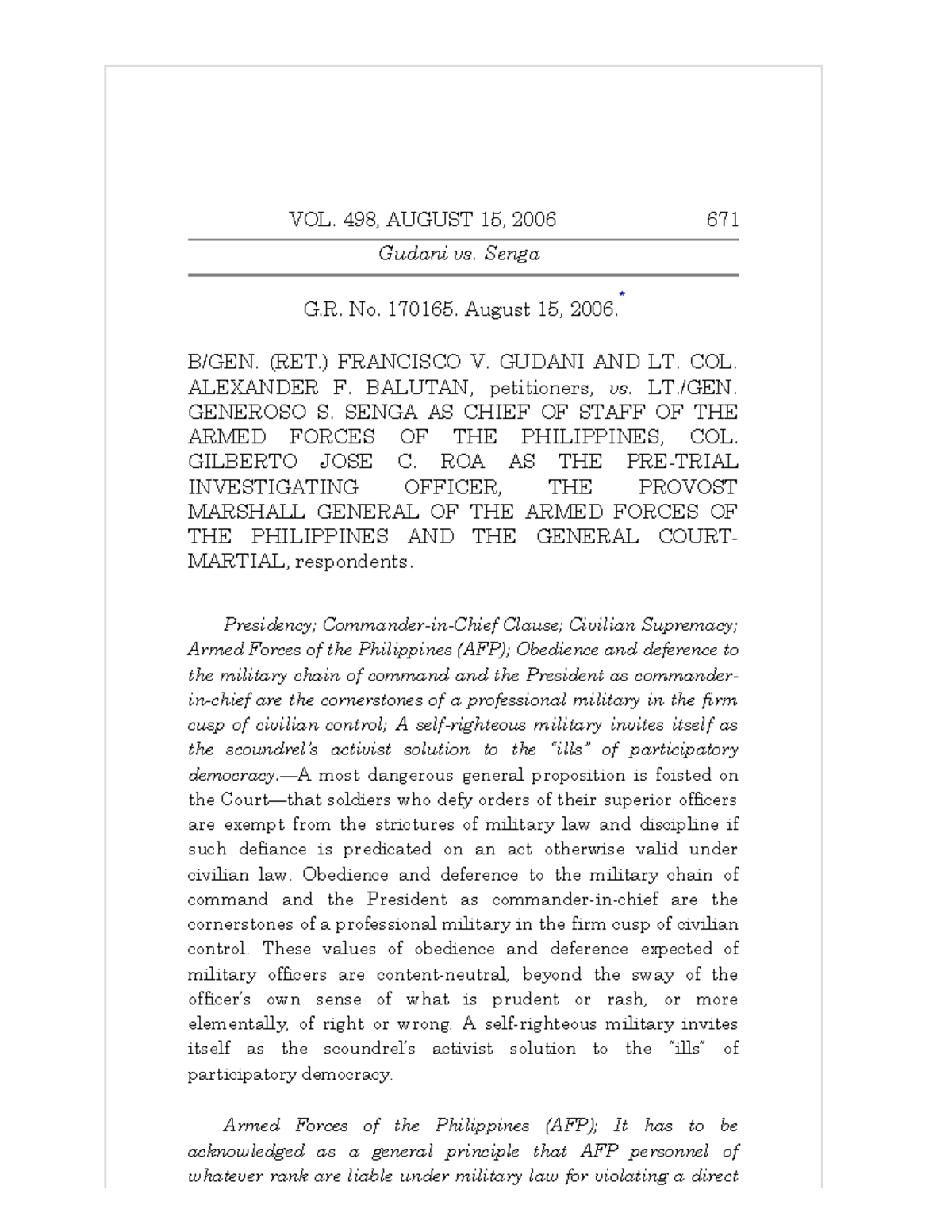 Gudani vs. Senga - Case digest - VOL. 498, AUGUST 15, 2006 671 Gudani ...
