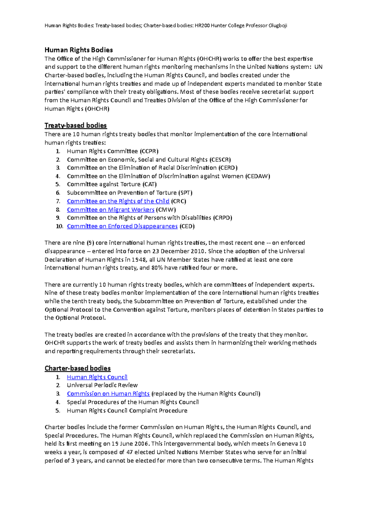 Human Rights Bodies Charter and Treaty based - Human Rights Bodies ...
