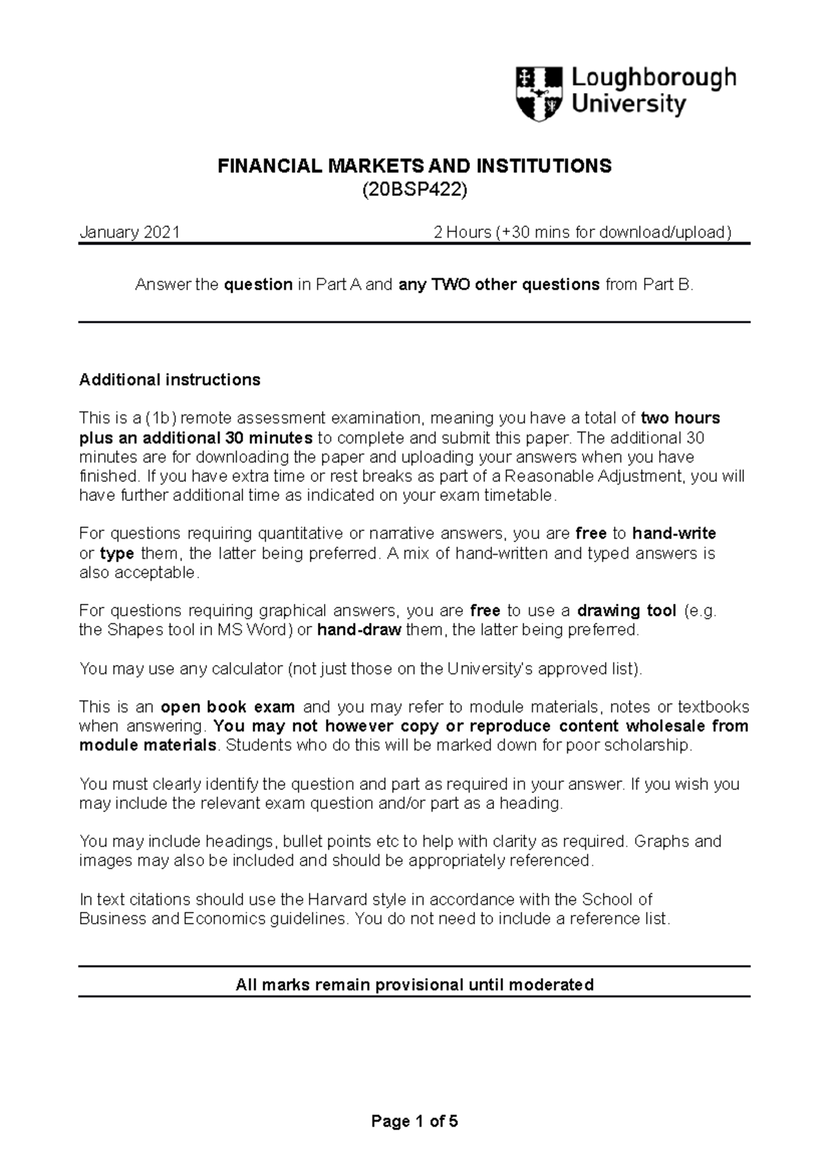 Financial Markets 2020 Answers - FINANCIAL MARKETS AND INSTITUTIONS ...