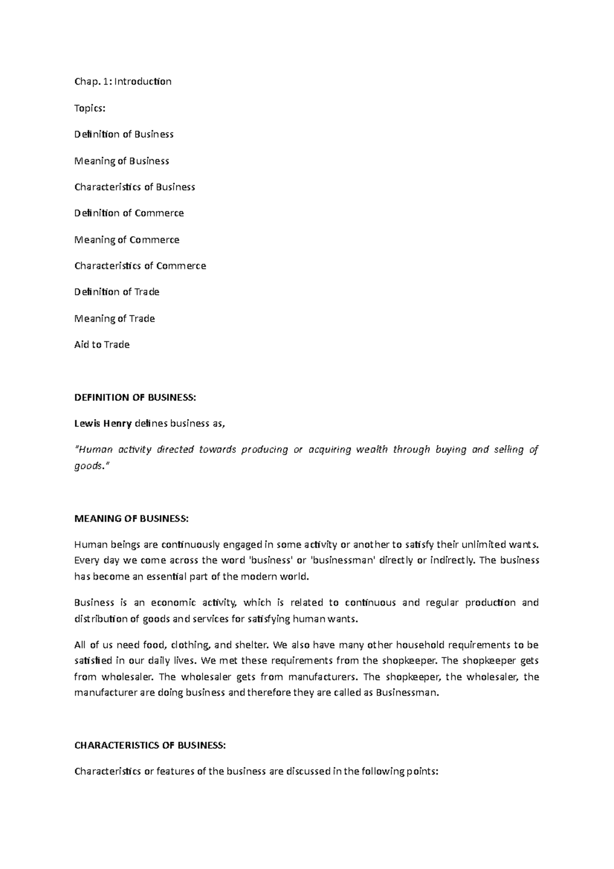 Business Studies Chap 1 Introduction Topics Definition Of Business