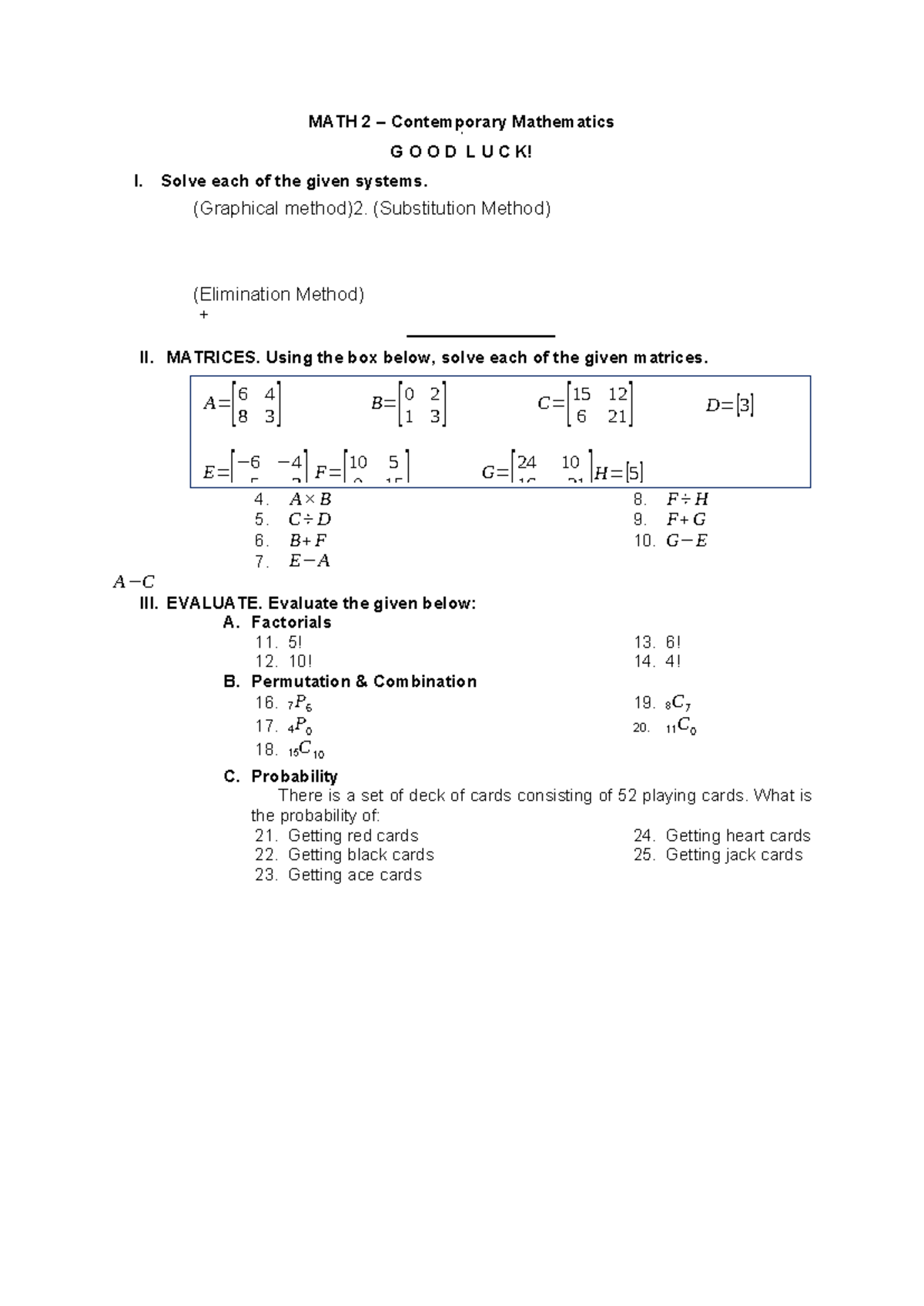 Assessment in MATH 2 - Contemporary Mathematics Test - MATH 2 ...