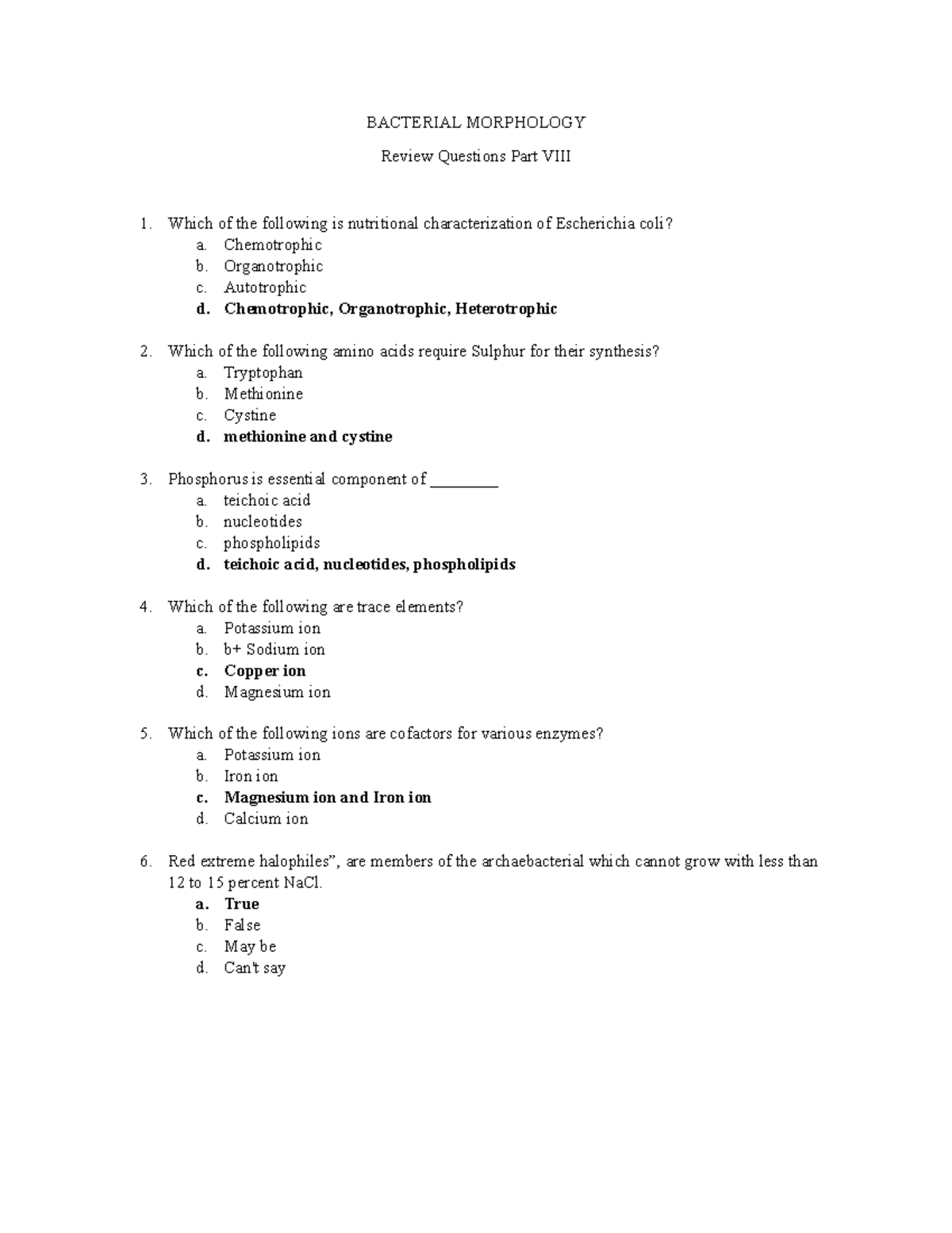 Bacterial Morphology PART 8 - BACTERIAL MORPHOLOGY Review Questions ...