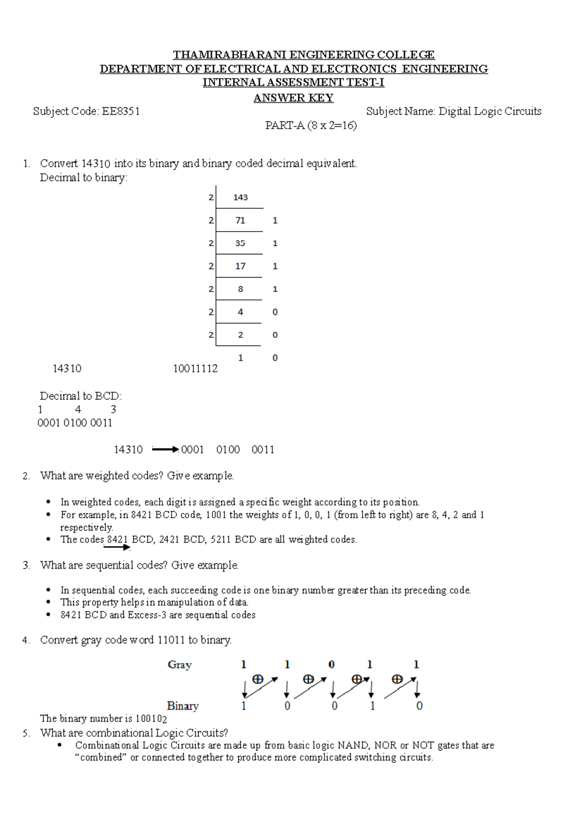 IAT 1 Answer KEY - KEY - THAMIRABHARANI ENGINEERING COLLEGE DEPARTMENT ...