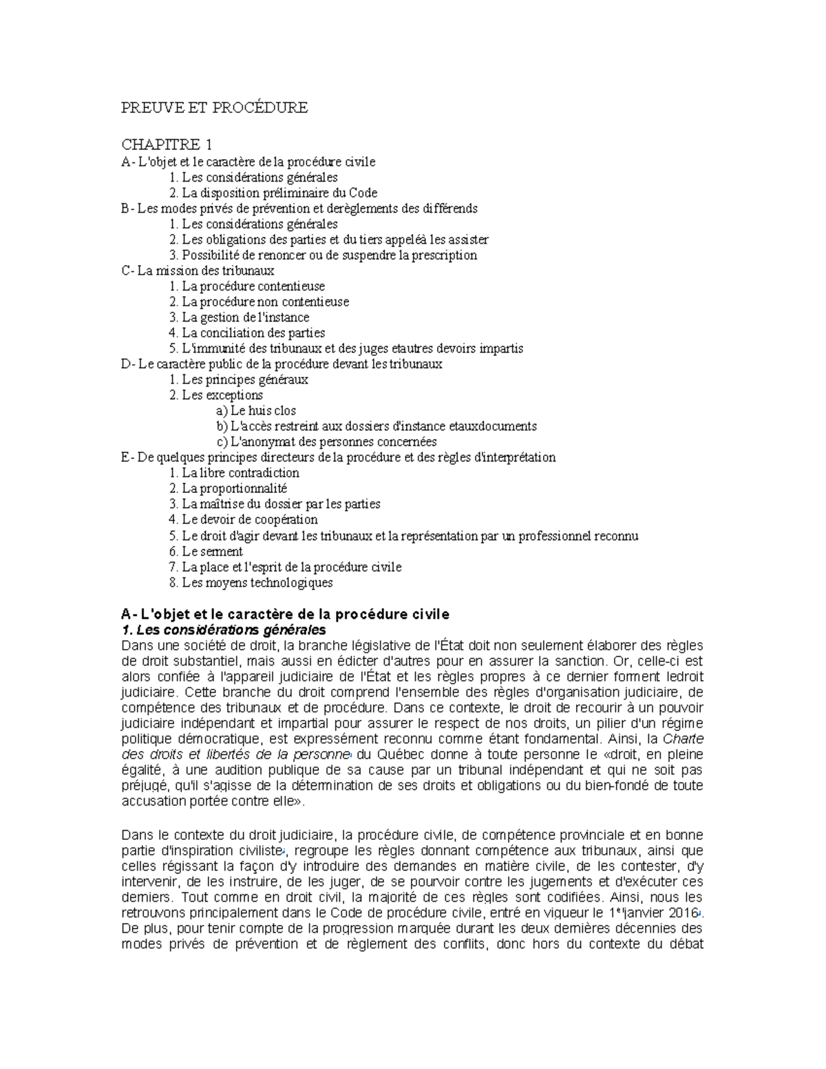 Preuve ET ProcéDURE - PREUVE ET PROCÉDURE CHAPITRE 1 A- L'objet et le caractère de la procédure ...