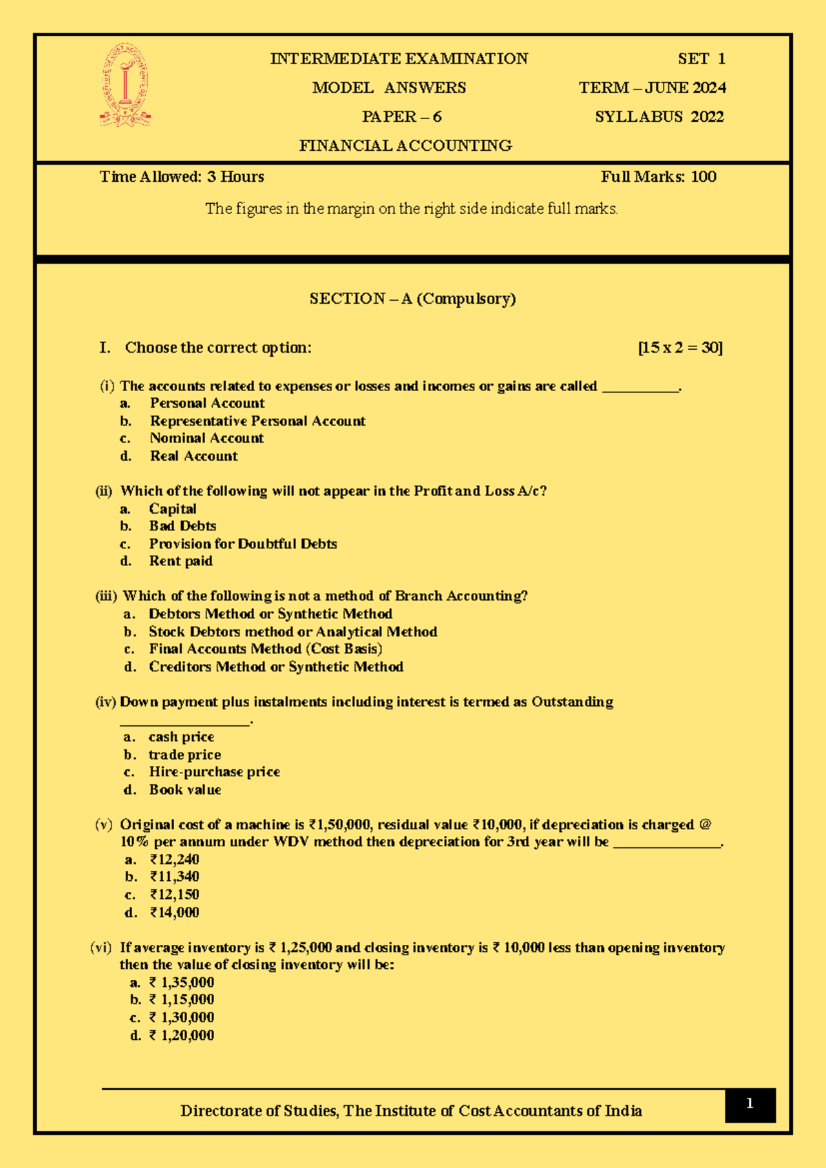 Paper 6 Syl22 June24 Set1 Sol - MODEL ANSWERS TERM – JUNE 2024 PAPER ...