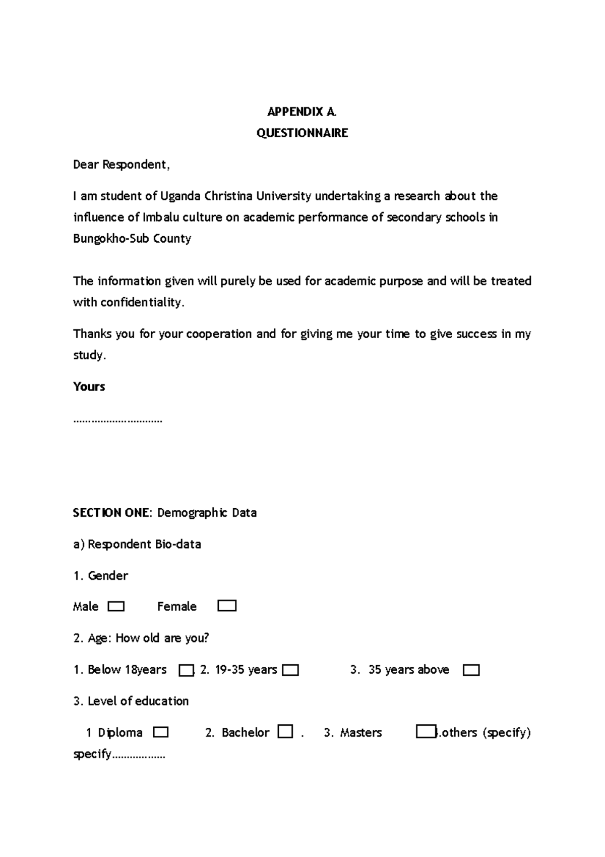 Asiya Questionnaire - lecture - APPENDIX A. QUESTIONNAIRE Dear ...