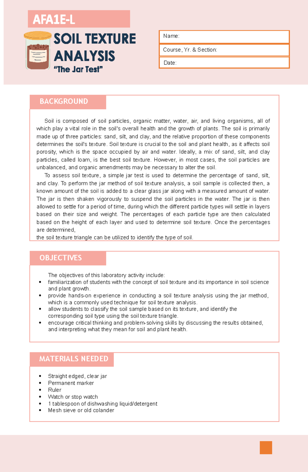Laboratory Activity 1 Laboratory Activity 1 1 Name Course Yr And Section Date Background