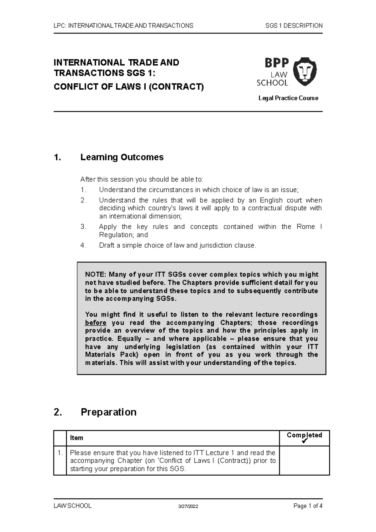 ITT SGS 1 Description - BPP - Studocu