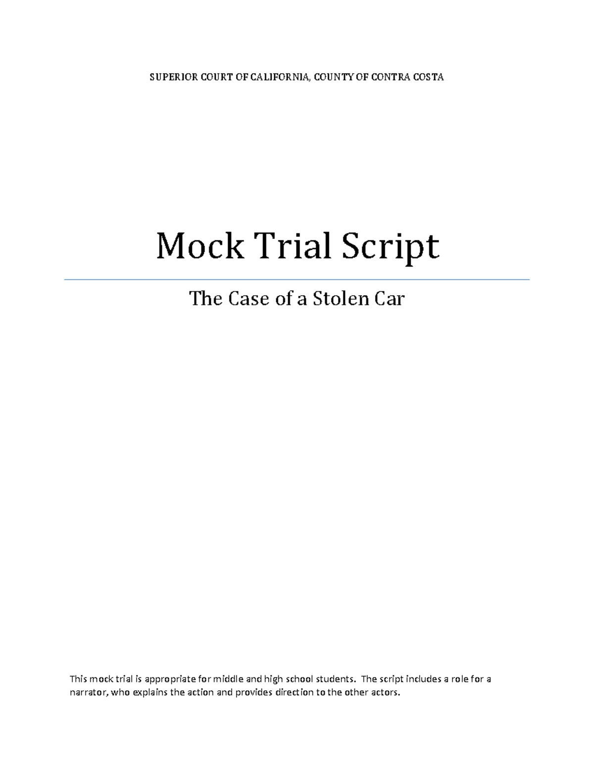 Mocktrialscript-contra - SUPERIOR COURT OF CALIFORNIA, COUNTY OF CONTRA ...